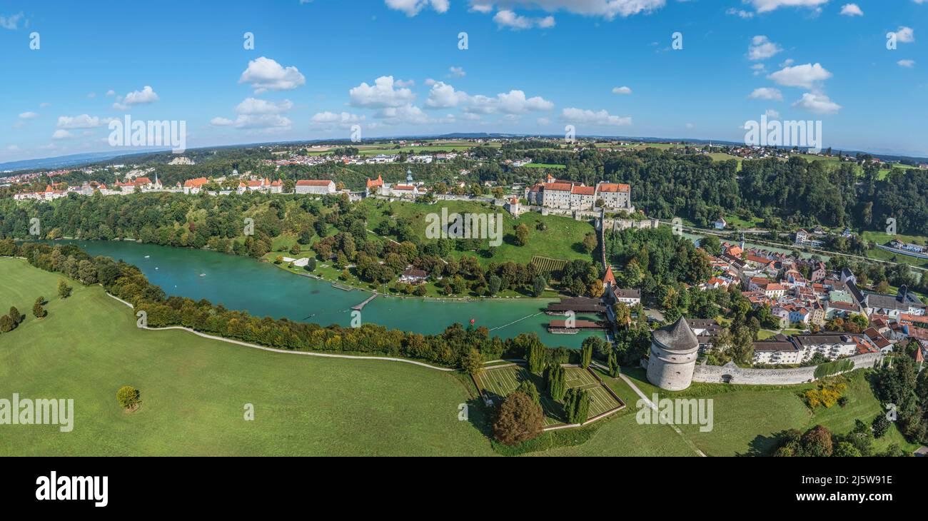 Aerial view to Burghausen and his famous castle Stock Photo - Alamy