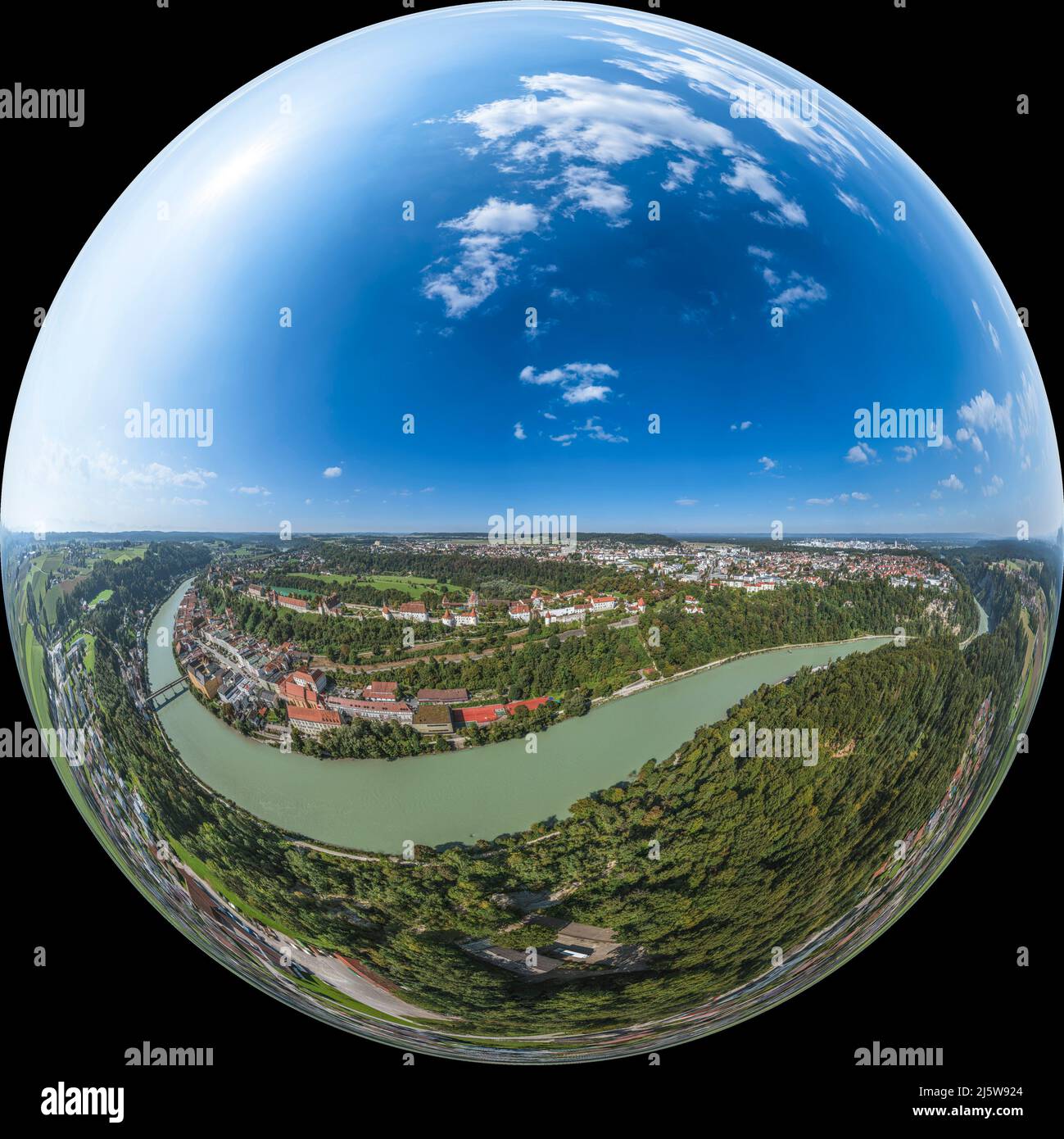 Aerial view to Burghausen and his famous castle Stock Photo - Alamy
