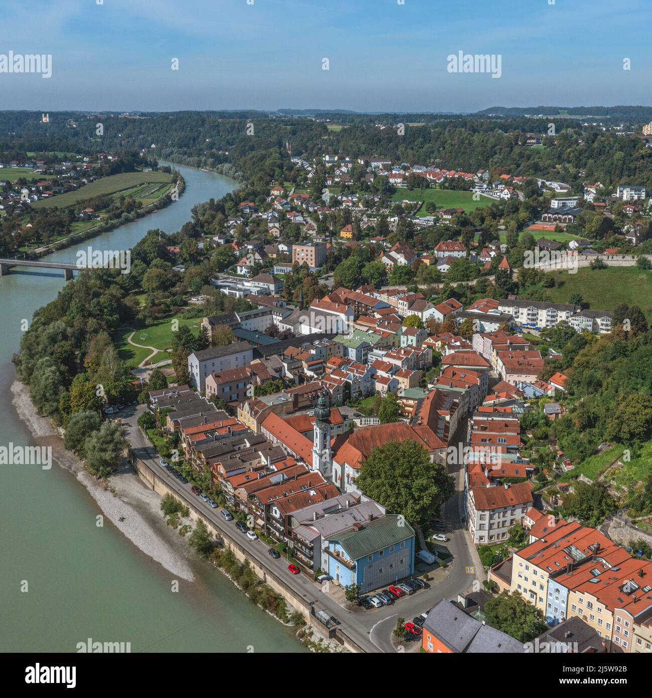Aerial view to Burghausen and his famous castle Stock Photo - Alamy