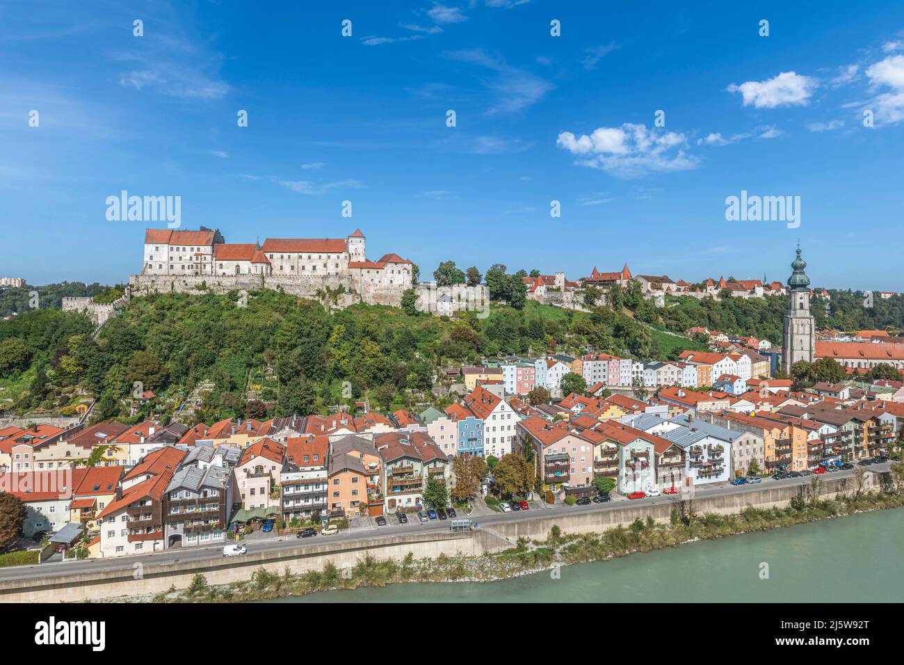 Aerial view to Burghausen and his famous castle Stock Photo - Alamy