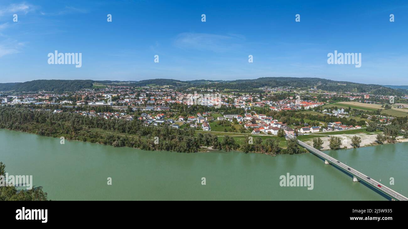 Aerial view to Simbach on Inn Stock Photo - Alamy