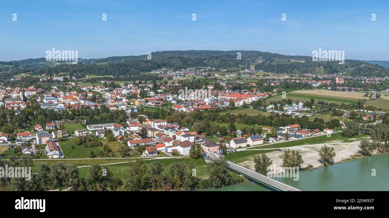 Aerial view to Simbach on Inn Stock Photo - Alamy