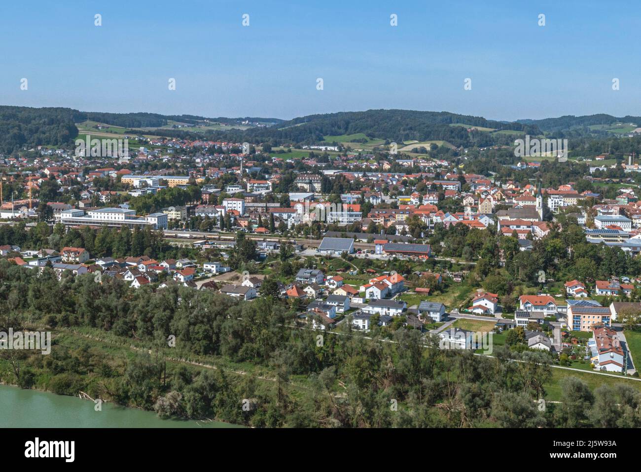 Aerial view to Simbach on Inn Stock Photo - Alamy