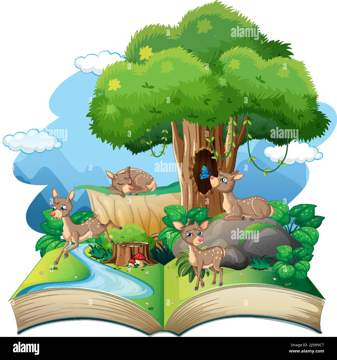 Storybook with deers in forest illustration Stock Vector Image & Art ...