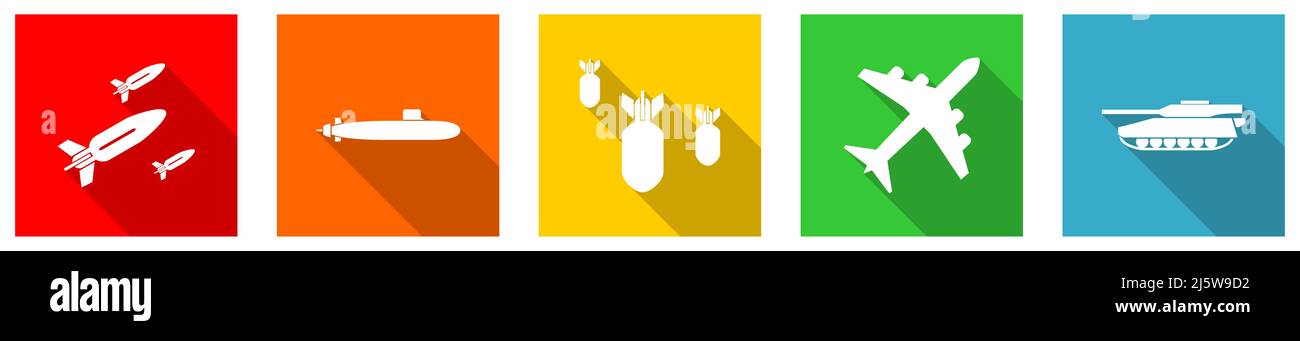 Set of colorful web flat design war vector icons, army, combat concept ...