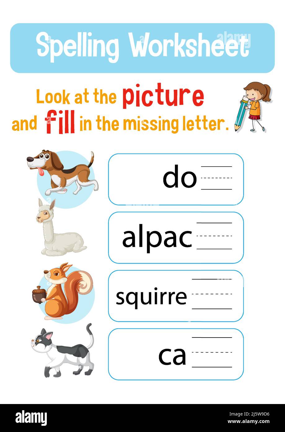 Spelling word worksheet vector Cut Out Stock Images & Pictures - Alamy