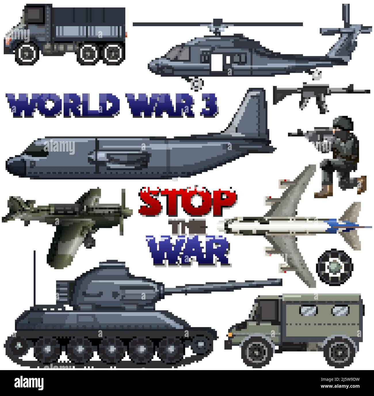 Military elements and vehicles set illustration Stock Vector Image ...