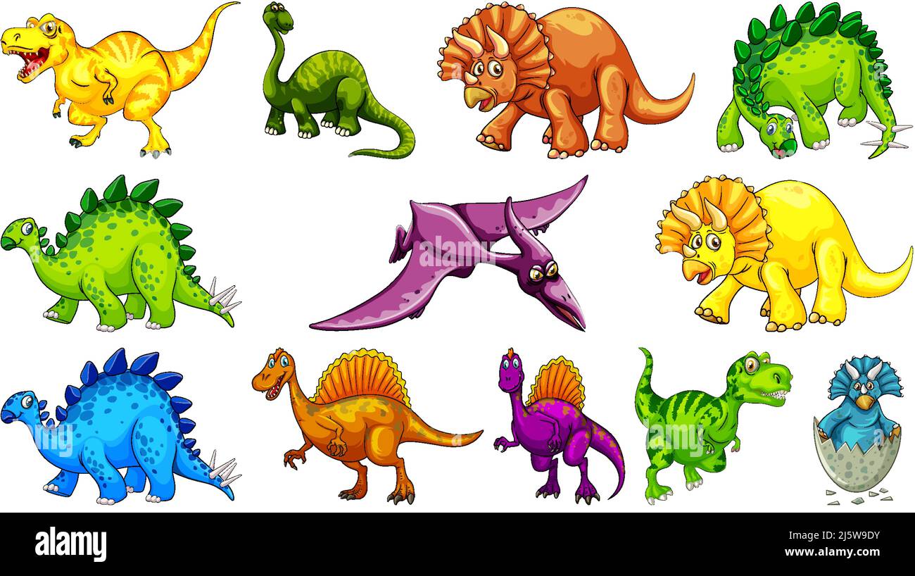 Many dinosaurs on white background illustration Stock Vector Image ...