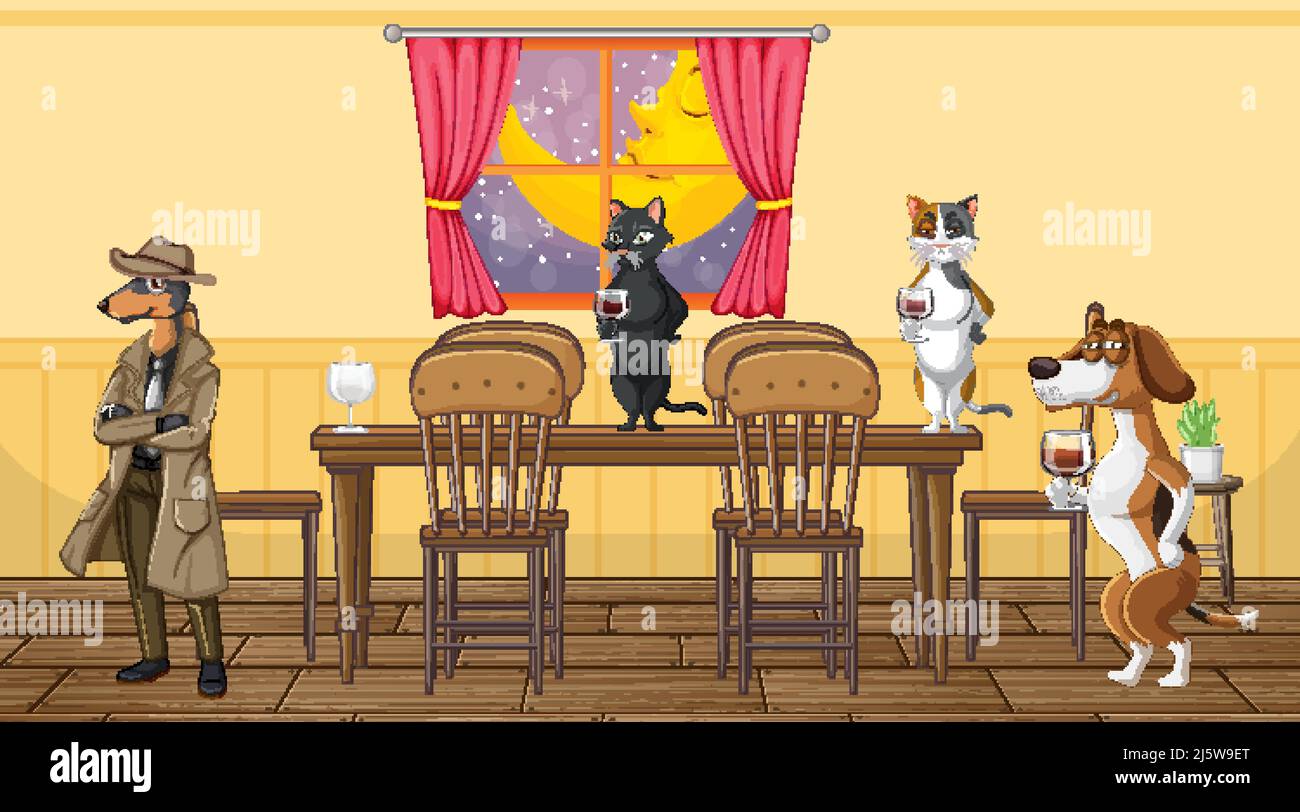 In house scene with dogs drinking wine illustration Stock Vector Image ...