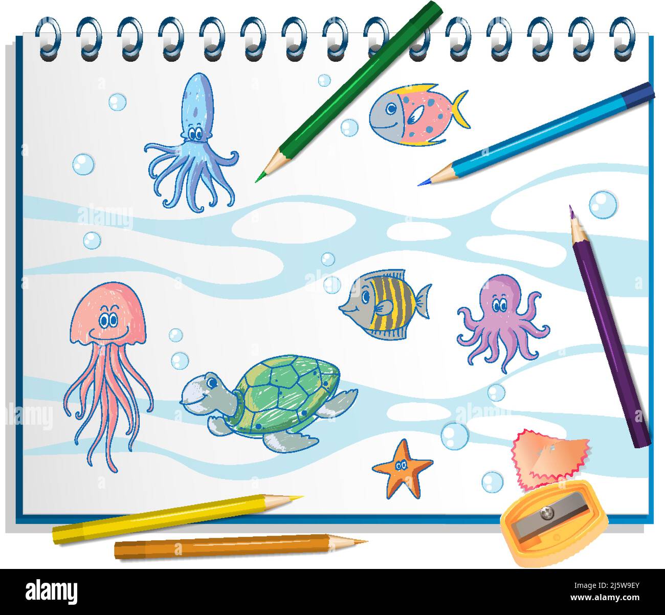 Hand drawn coloured crayon on paper illustration Stock Vector Image ...