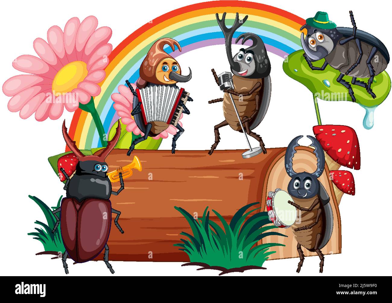 Happy insect in nature fairy tale scene illustration Stock Vector Image ...