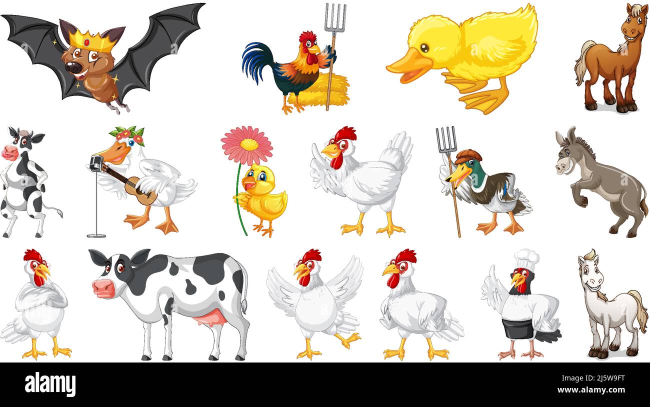 Many farm animals on white background illustration Stock Vector Image ...