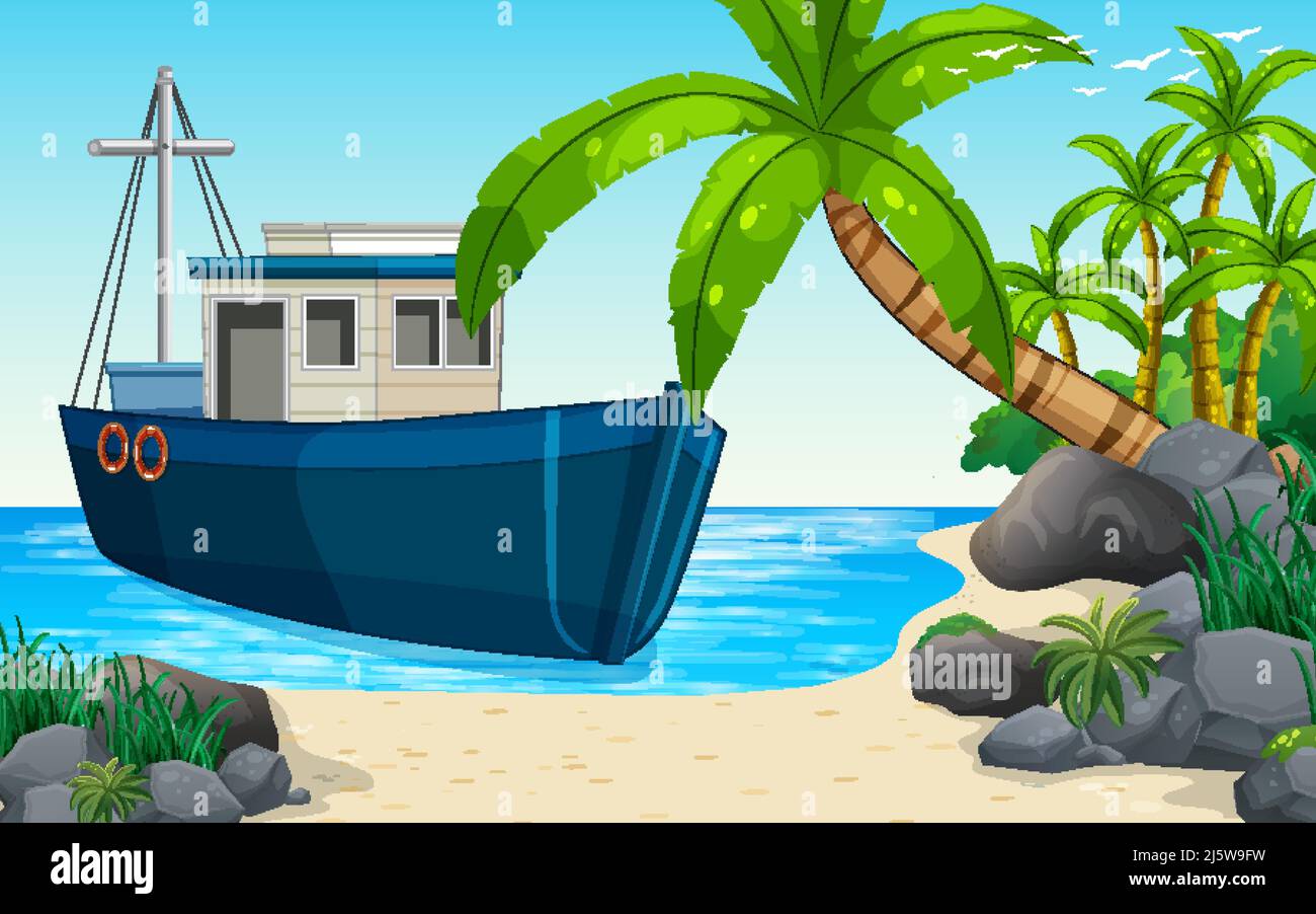 Ship on the ocean scene illustration Stock Vector Image & Art - Alamy