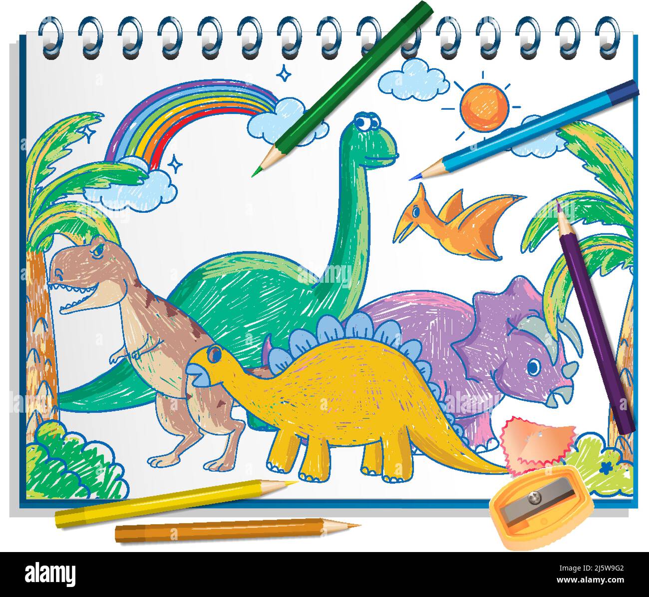 Hand drawn coloured crayon on paper illustration Stock Vector Image ...