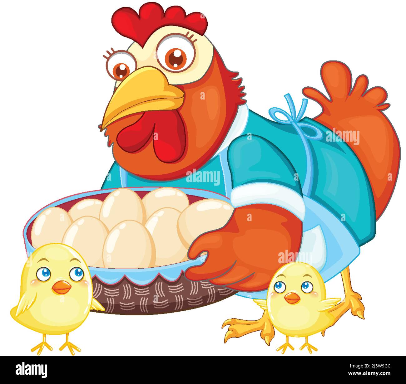 Cute chicken cartoon character holding a basket of egg illustration ...