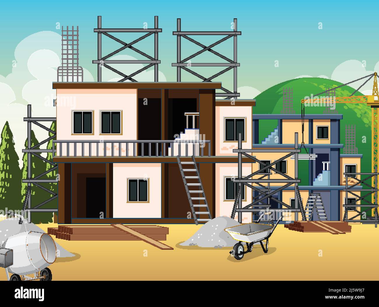 Scene of building construction site illustration Stock Vector Image ...