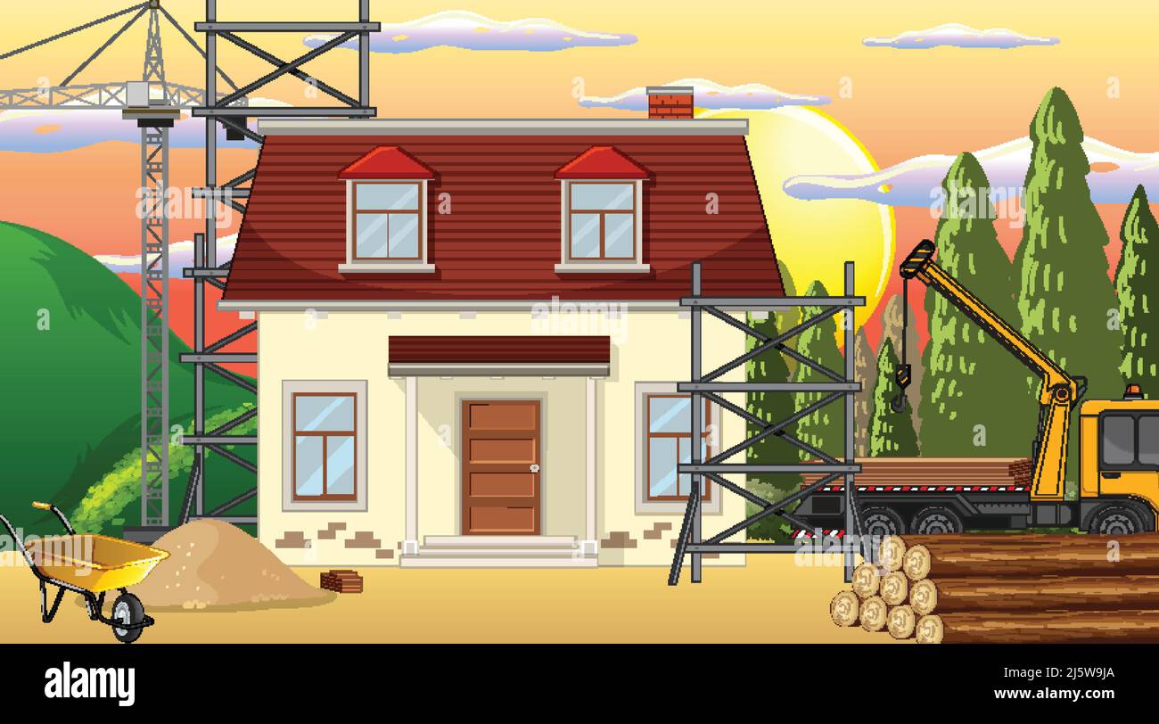 Scene of building construction site illustration Stock Vector Image ...