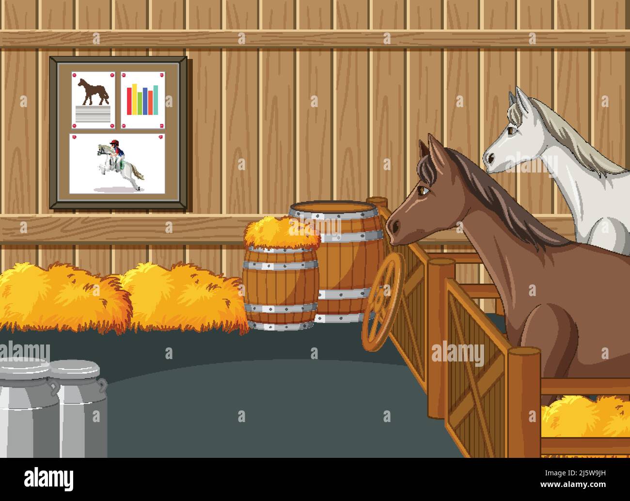 Stable scene with horses and hay illustration Stock Vector Image & Art ...