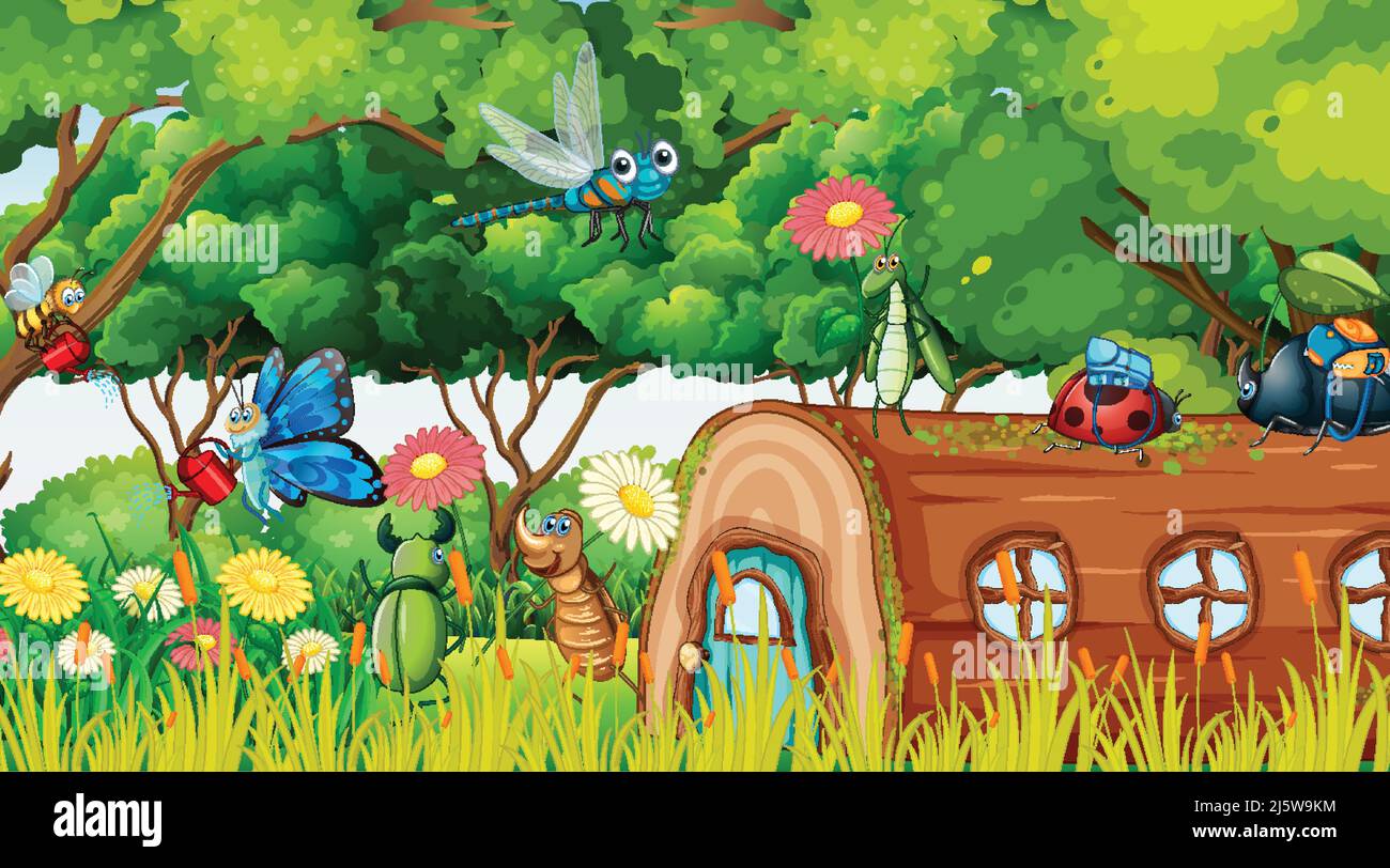Nature scene with cartoon insects illustration Stock Vector Image & Art ...