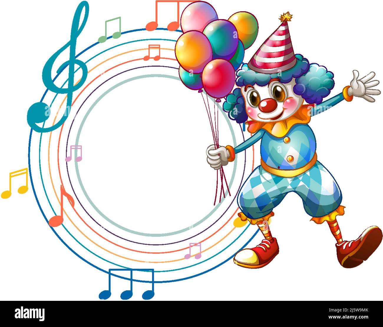 Cute clown with blank music note template illustration Stock Vector ...