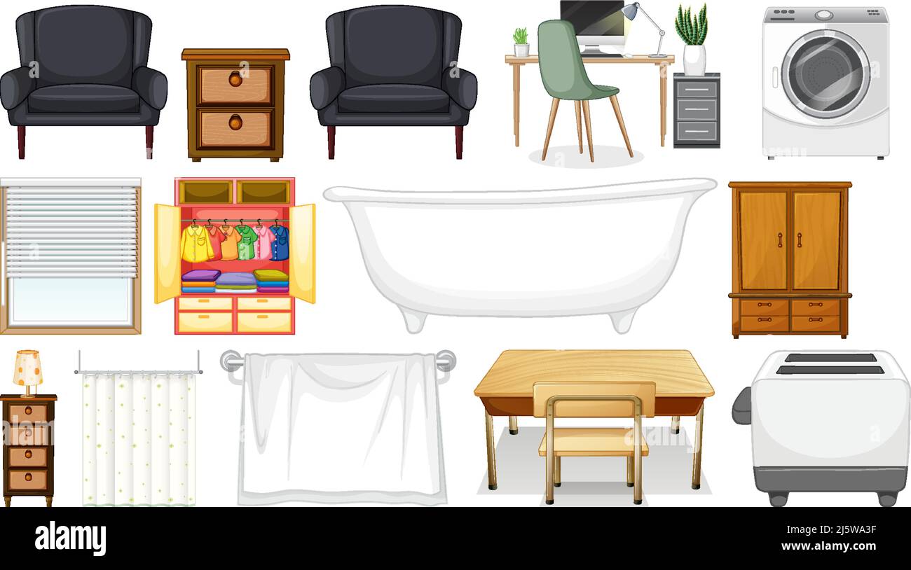 Furniture and household appliances on white background illustration ...