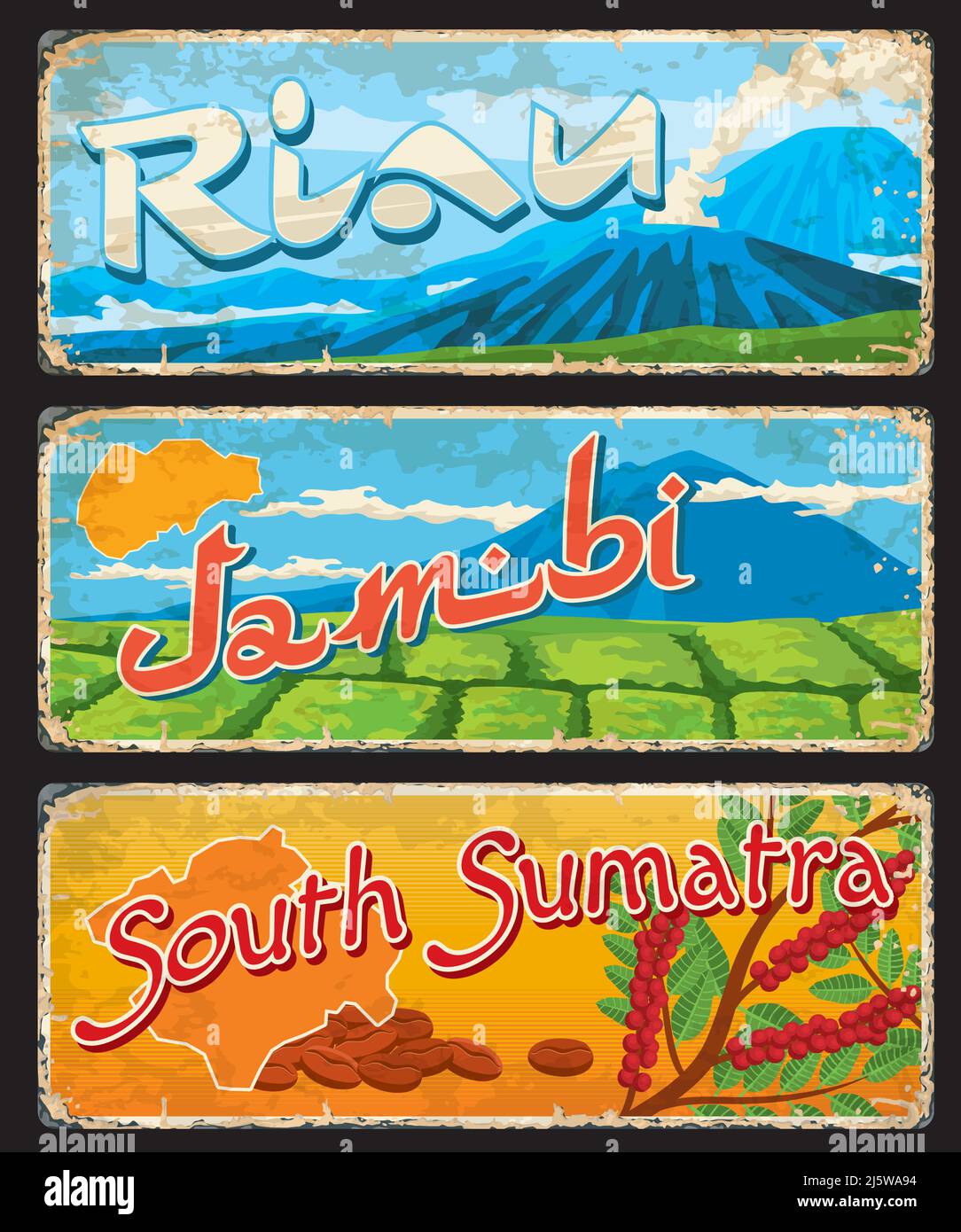 Riau, Jambi and South Sumatra indonesian regions vintage plates and ...