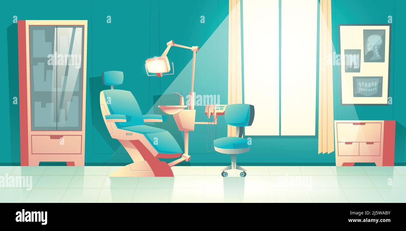 Vector cabinet of dentist, cartoon interior with comfortable chair ...