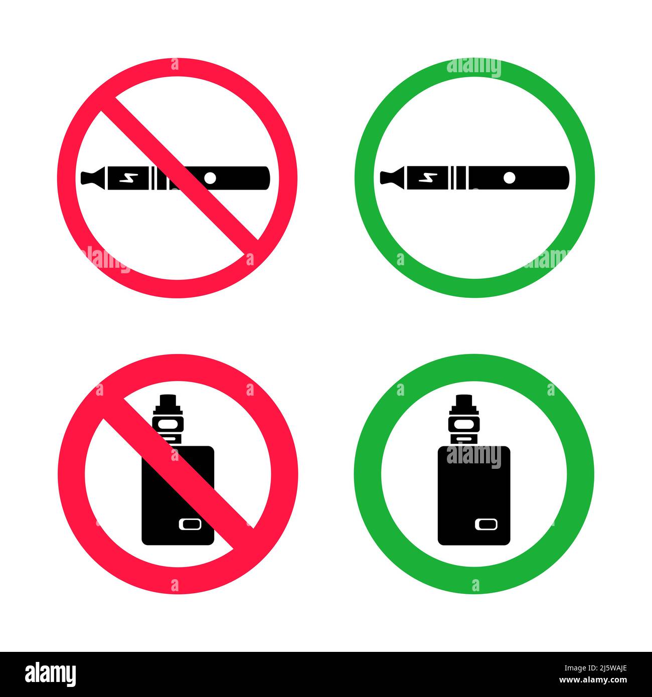 No vaping and vaping area signs. Red forbidden and green allowed circles signs icon set isolated ...