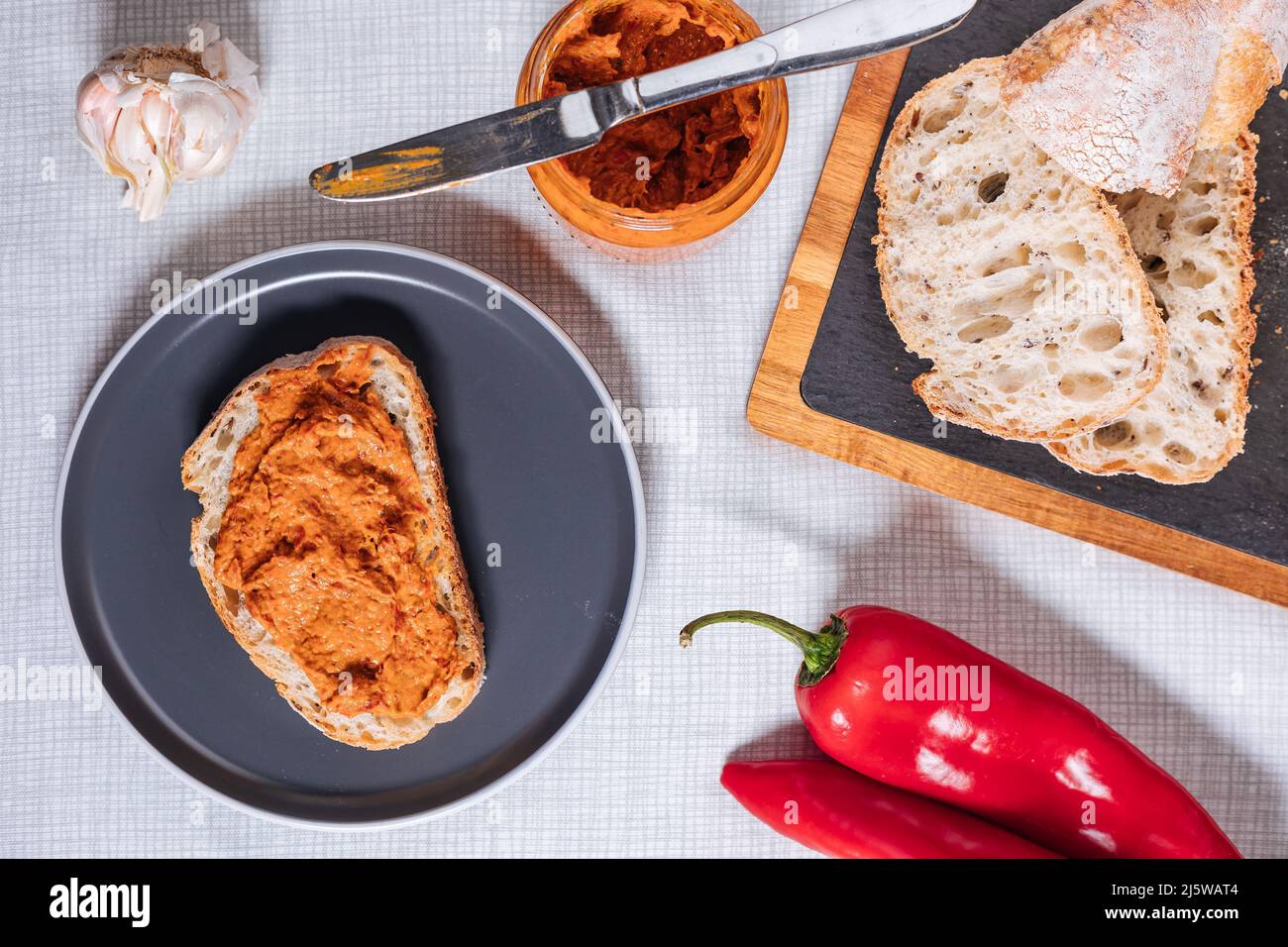 Spread called ajvar made from red peppers and eggplant, recipe making ...