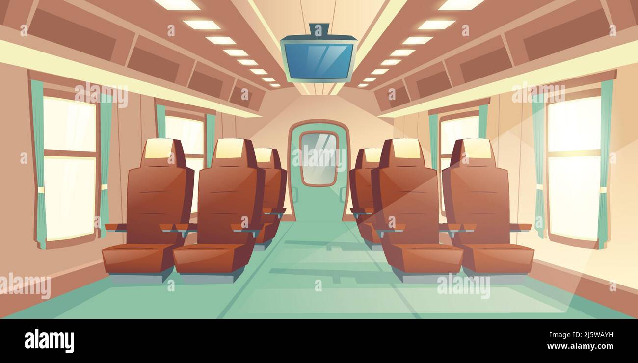 Vector illustration with a cabin of a train, seats with brown leather ...