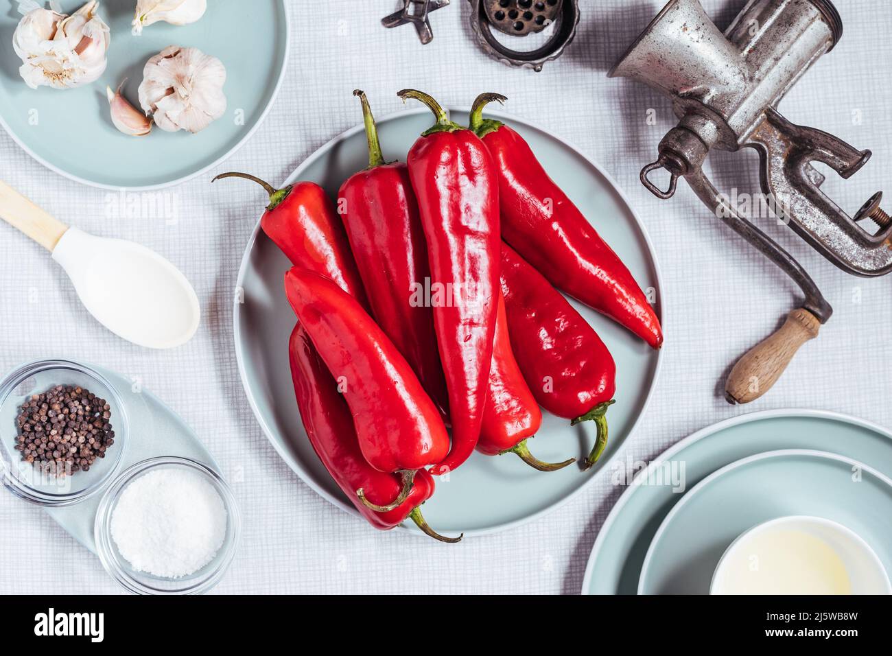 Spread called ajvar made from red peppers and eggplant, recipe making ...