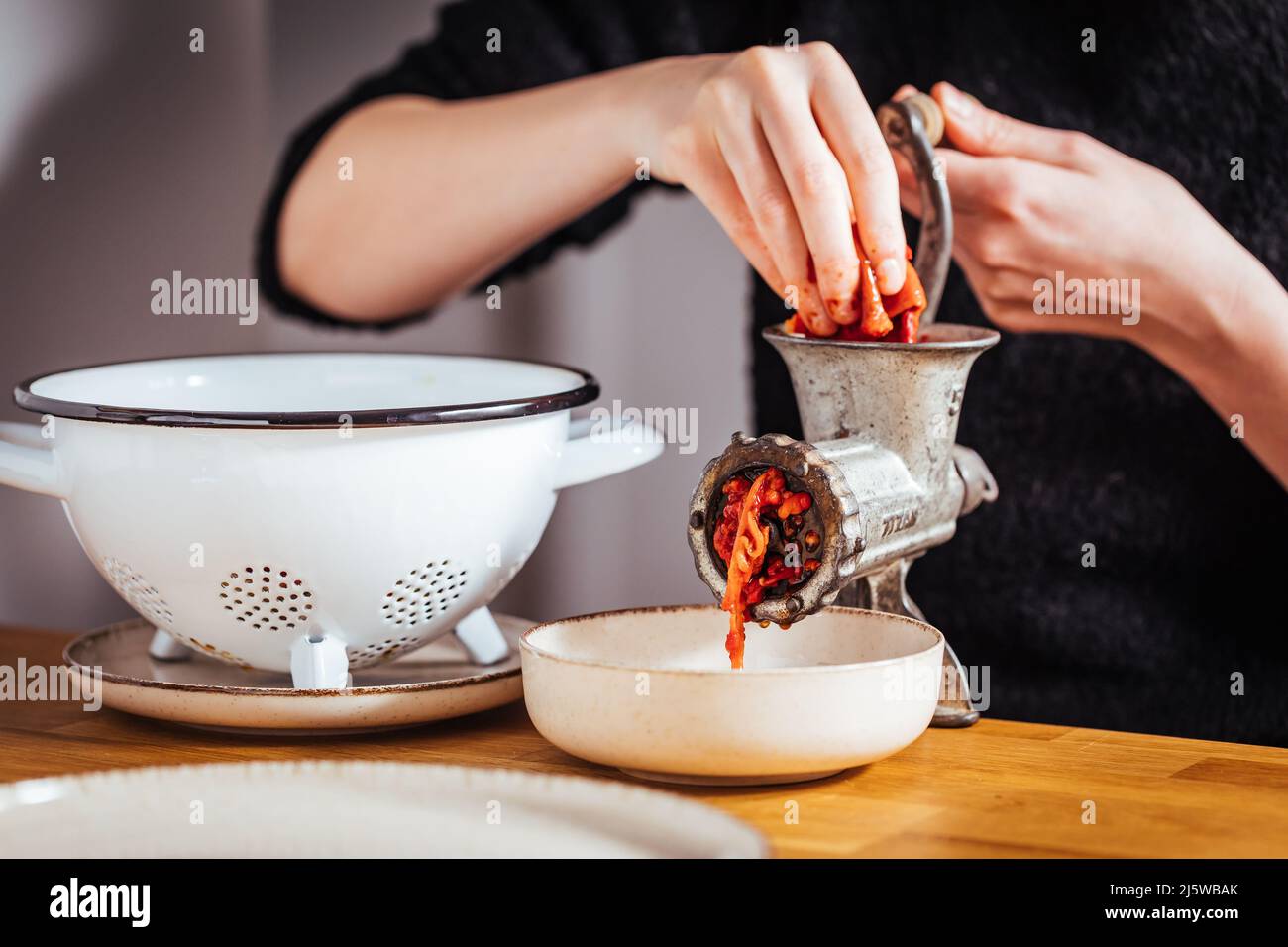 Spread called ajvar made from red peppers and eggplant, recipe making ...