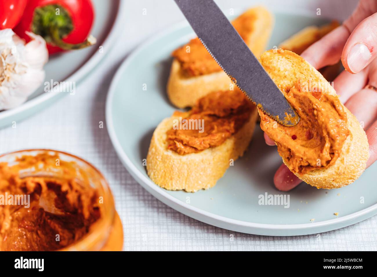 Spread called ajvar made from red peppers and eggplant, recipe making ...