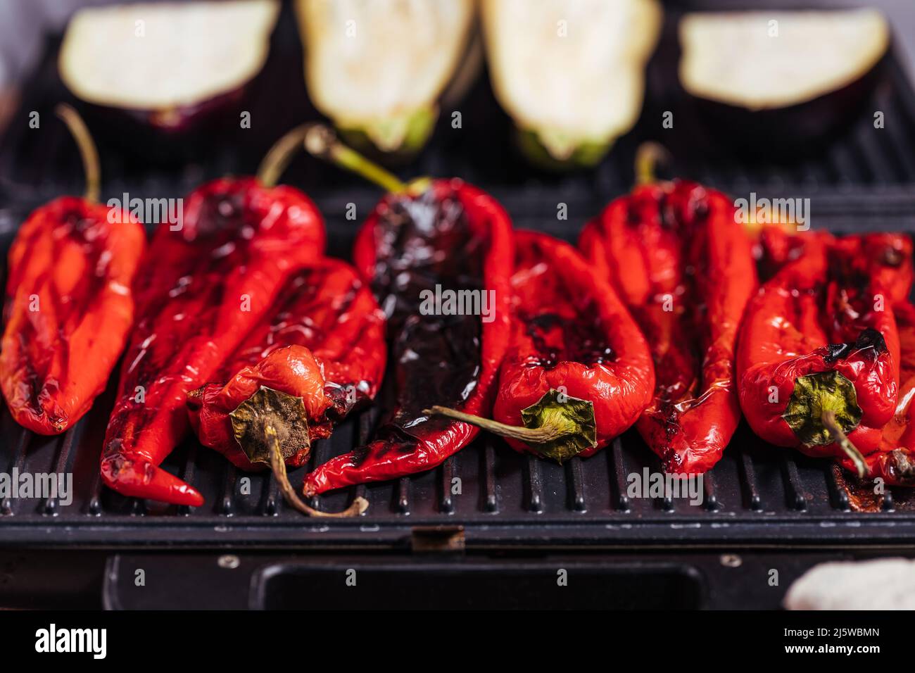 Spread called ajvar made from red peppers and eggplant, recipe making ...