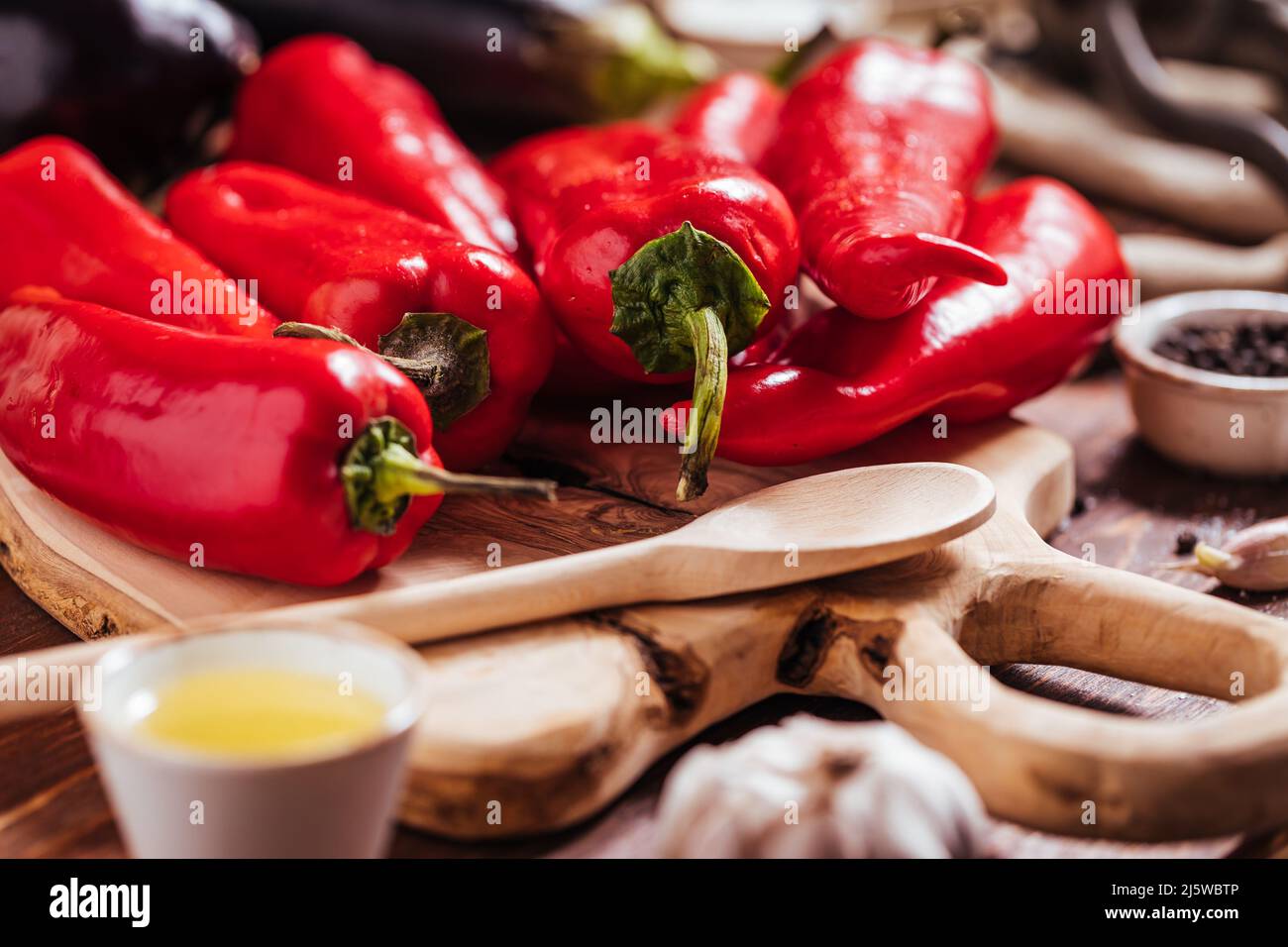 Spread called ajvar made from red peppers and eggplant, recipe making ...