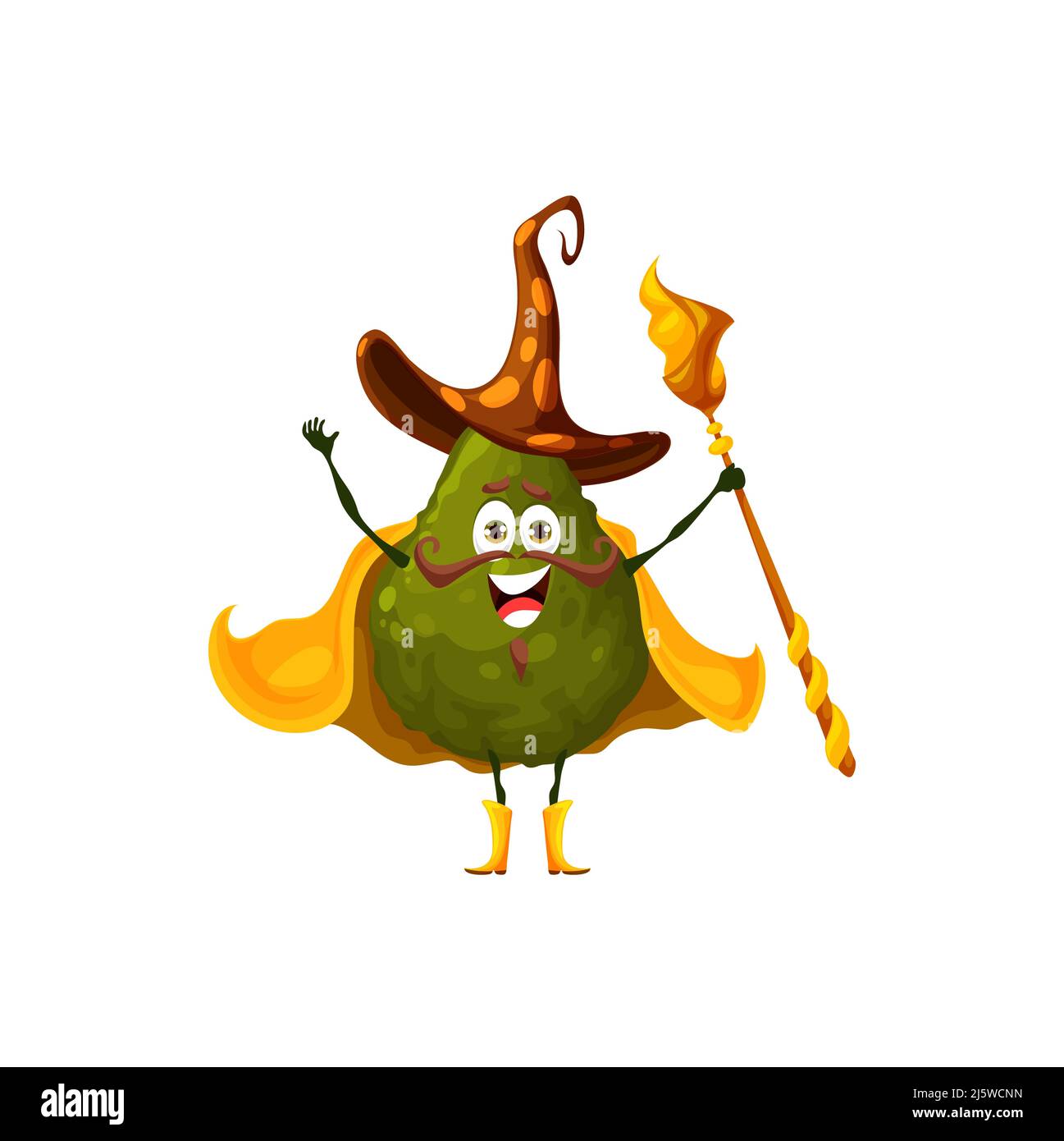 Cartoon avocado witch character, wizard magician fruit or vegetable ...