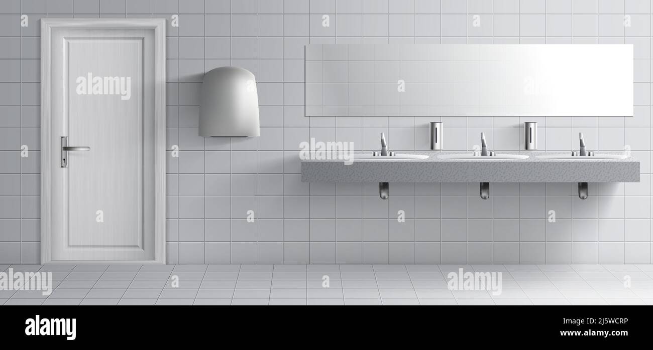 Public lavatory room interior 3d realistic vector. Toilet washing ...