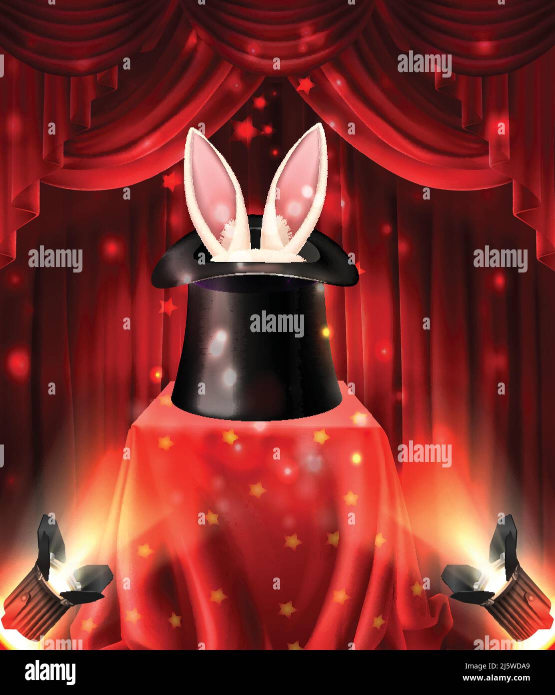 Illusionist performance, magical tricks with animals realistic vector ...