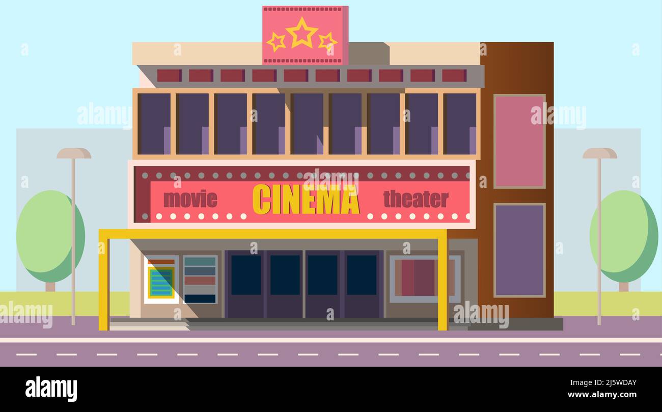 Movie theater, cinema hall, film house two-storey building with ...