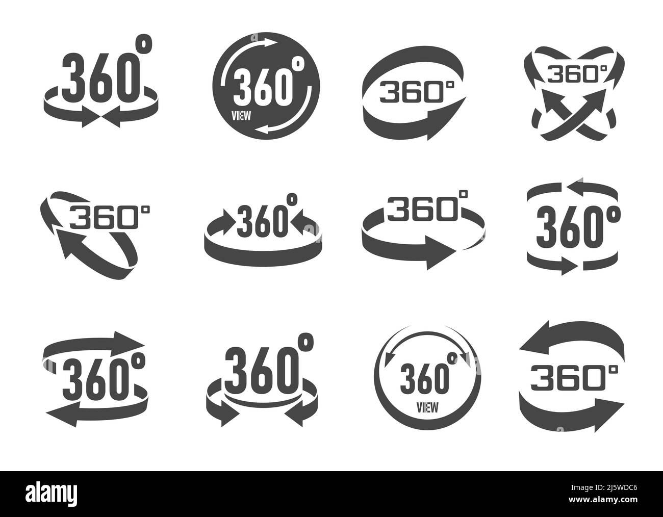 360 degrees virtual camera rotate icons, 3D perspective panorama ...