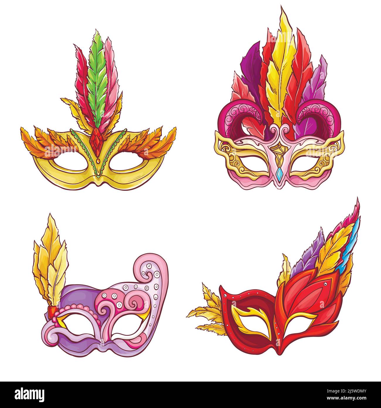 Womens face masks decorated with precious stones and colorful feathers ...