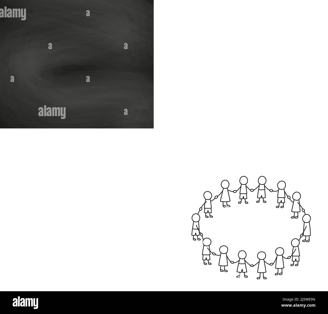 Happy doodle stick children holding hands. Hand drawn funny kids in ...