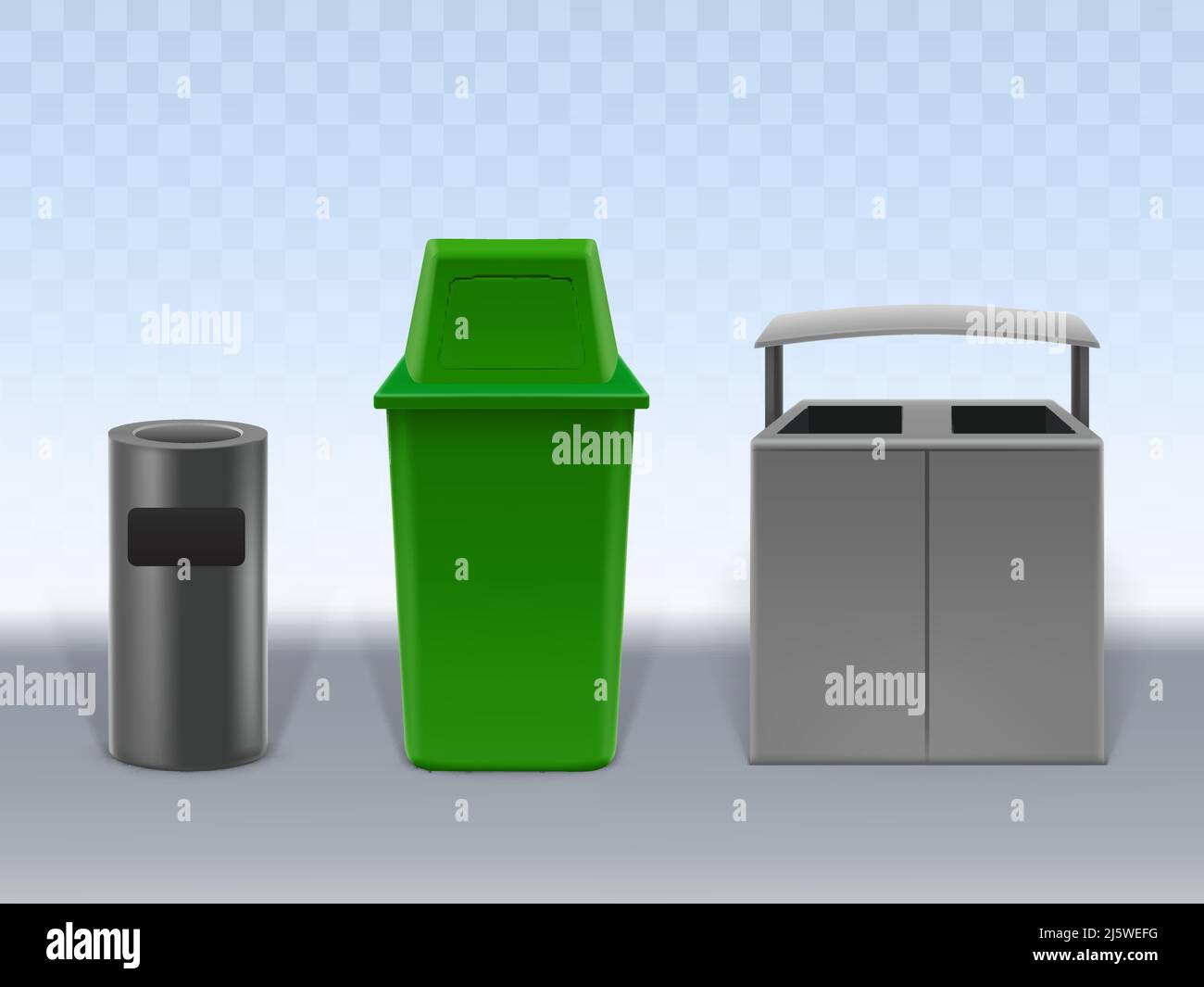 Garbage containers set isolated on transparent background. Empty trash ...