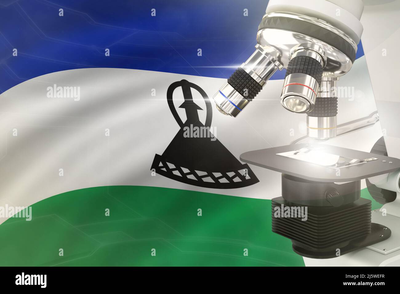 Microscope on Lesotho flag background - science development concept ...