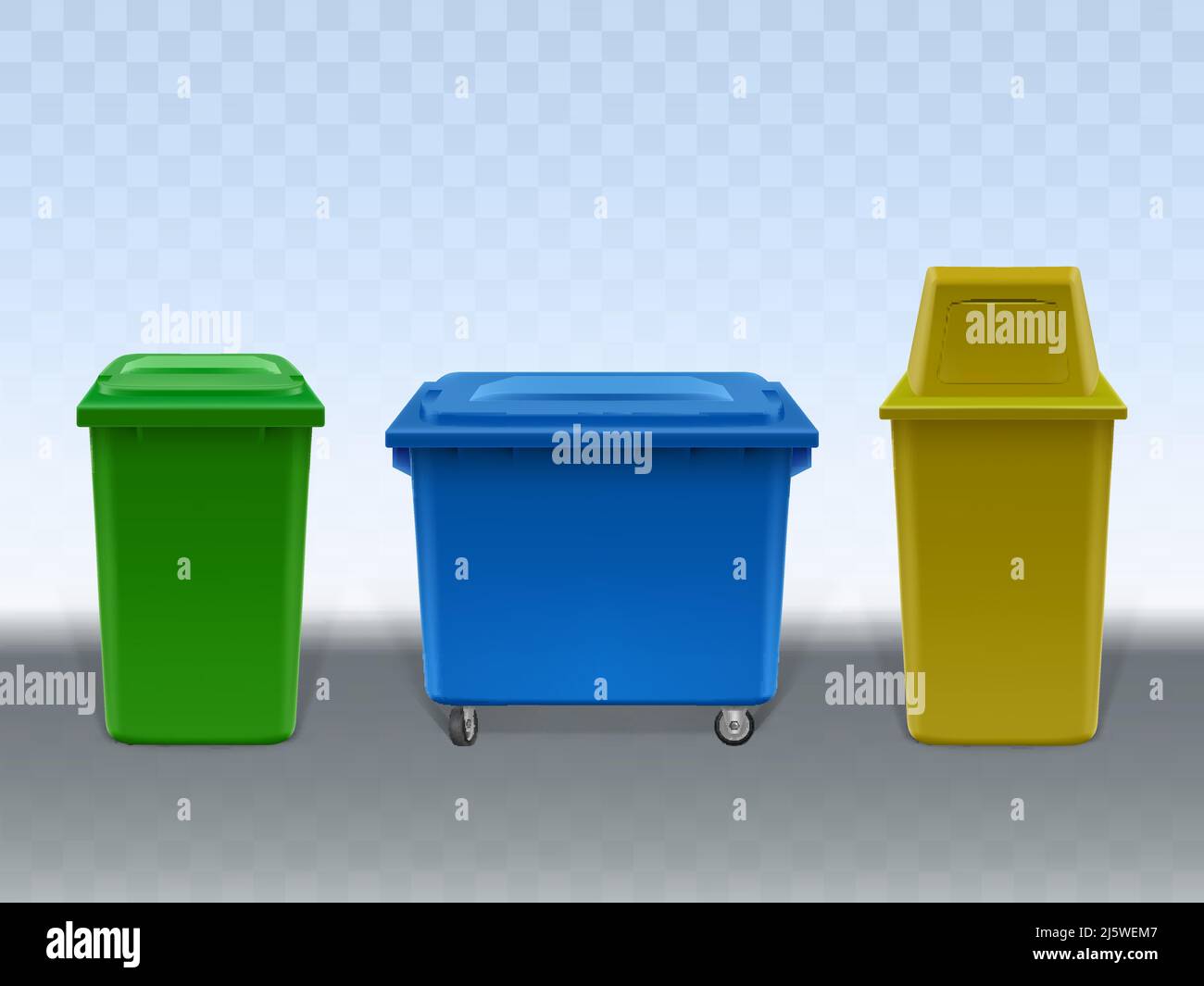 Garbage containers set isolated on transparent background. Empty trash ...