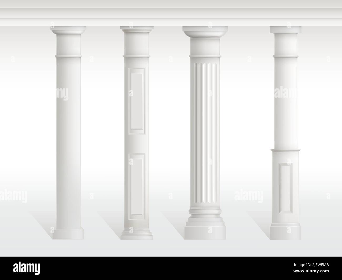 Antique columns set, balustrade isolated on white background. Ancient ...