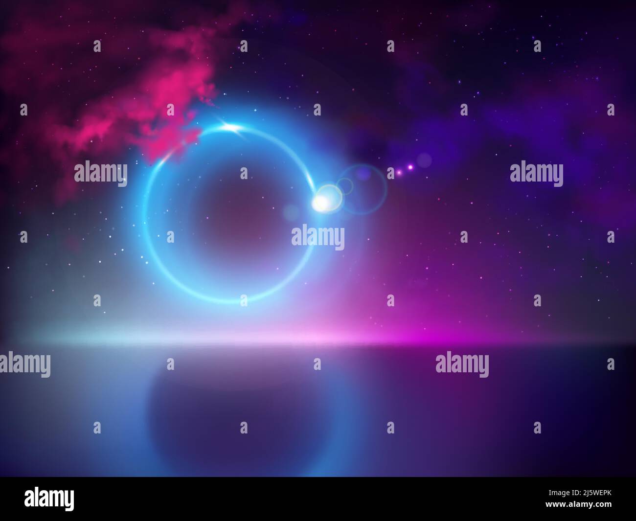 Solar or lunar eclipse with light ray, beam tear away from hidden moon ...