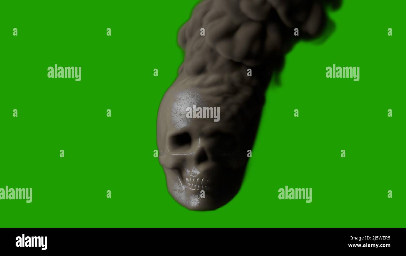 Grey smoking scary man skull on green screen - war concept, isolated ...