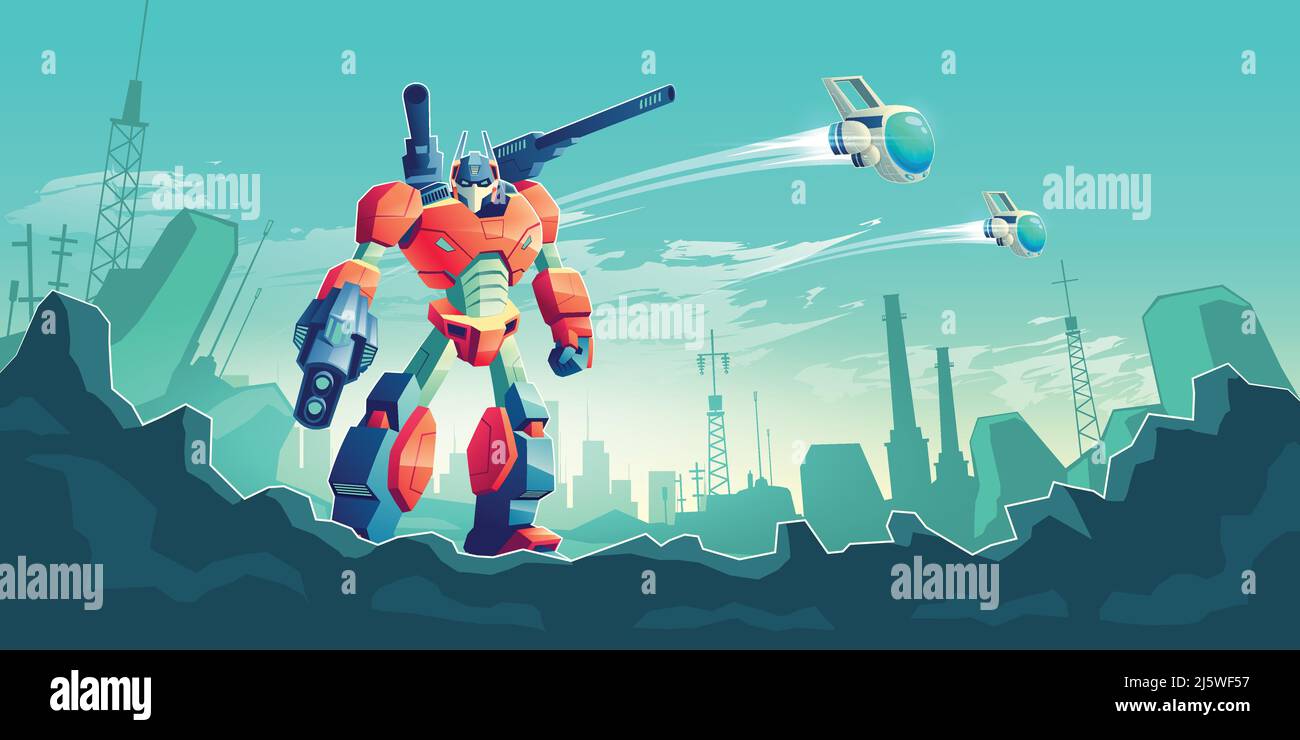 Robot attacking city Stock Vector Images - Alamy