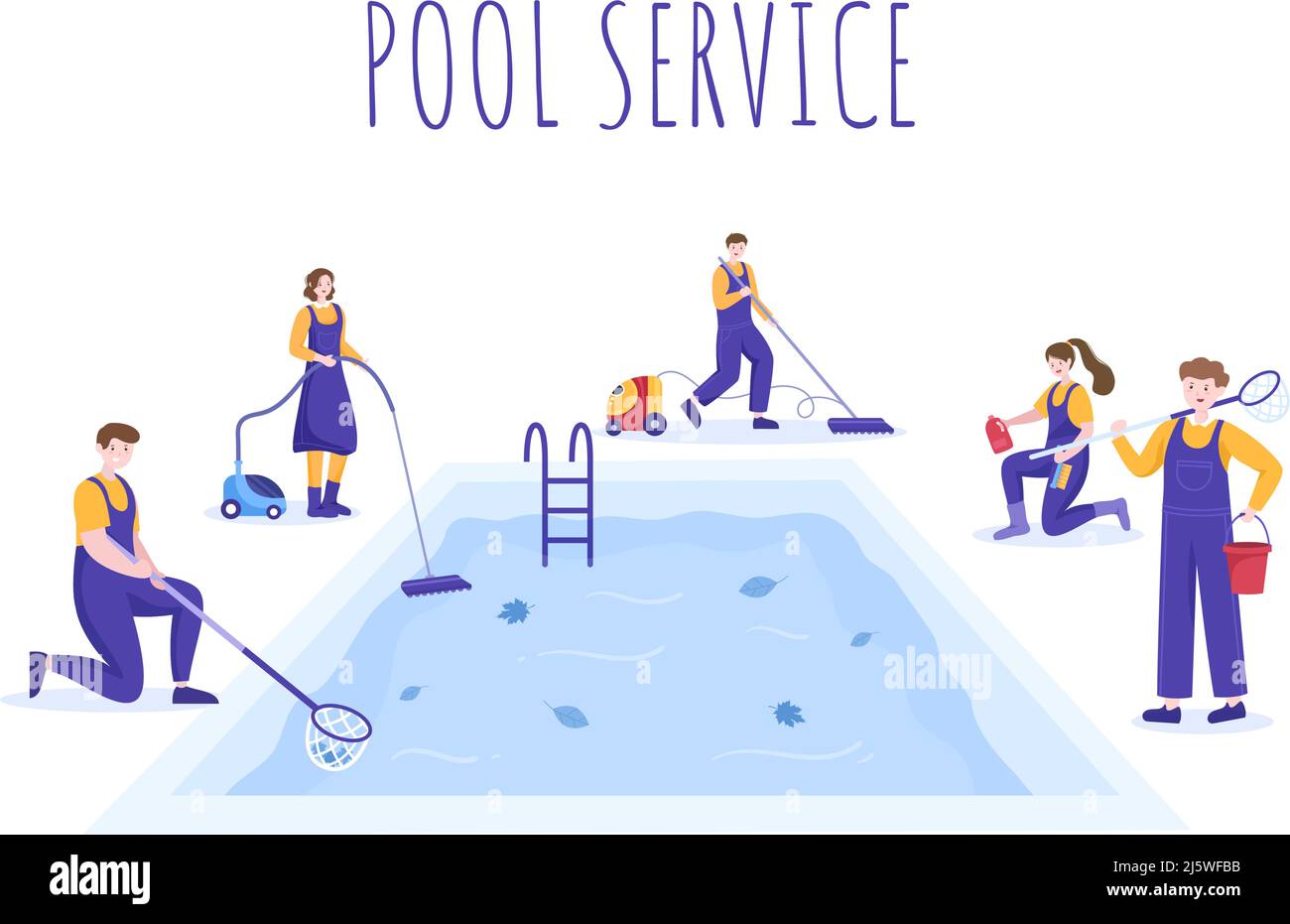 Swimming Pool Service Worker with Broom, Vacuum Cleaner or Net for ...
